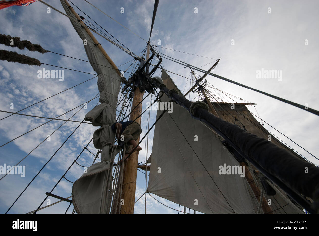 The mast and rigging on a sailing ship Stock Photo - Alamy