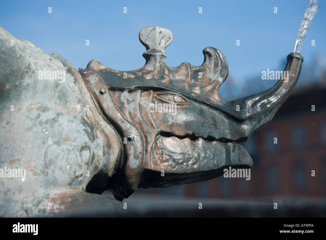 Copenhagen Denmark Detail on bull and dragon fountain in Radhuspladsen ...