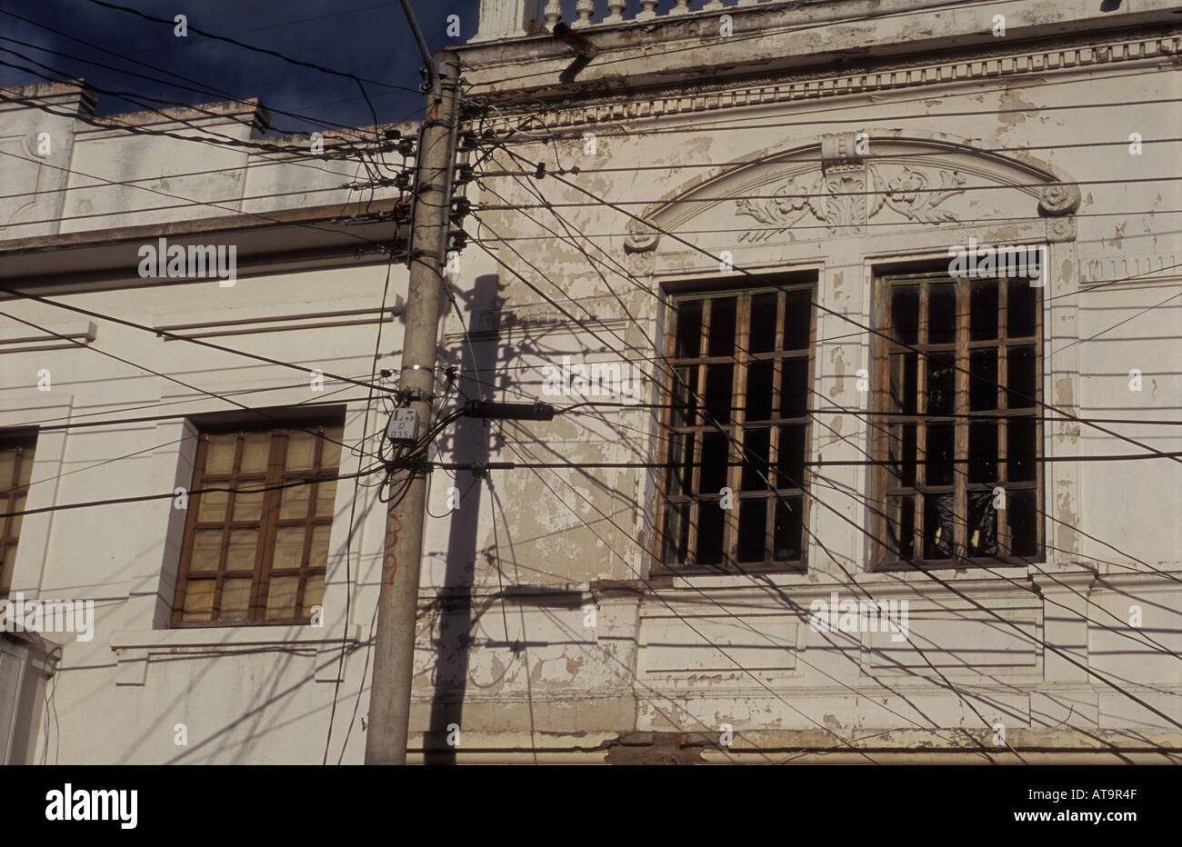 Entangled electrical wires on a house in Riobamba, Ecuador Stock Photo ...