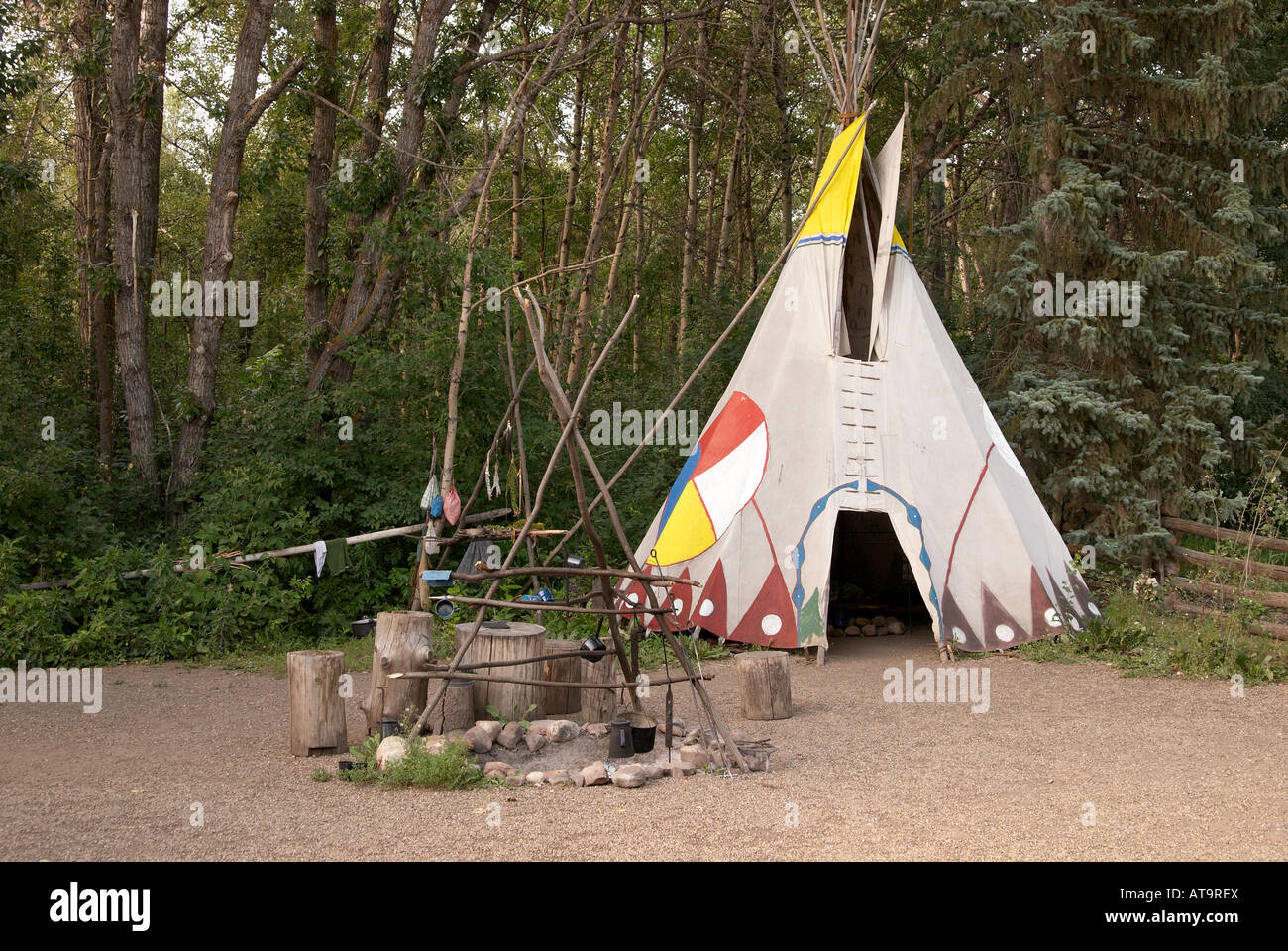 Native camp scene at Fort Edmonton Park, Edmonton , Alberta, Canada ...