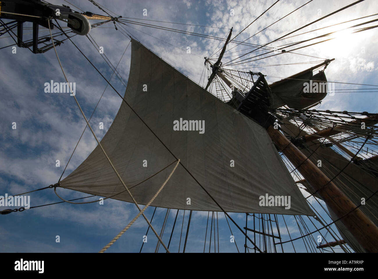 Sail on the mast of a square rigger. 2007 Stock Photo - Alamy