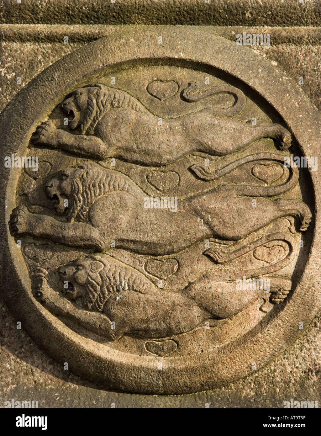 Copenhagen Denmark Three lions symbol carved into stone column in ...