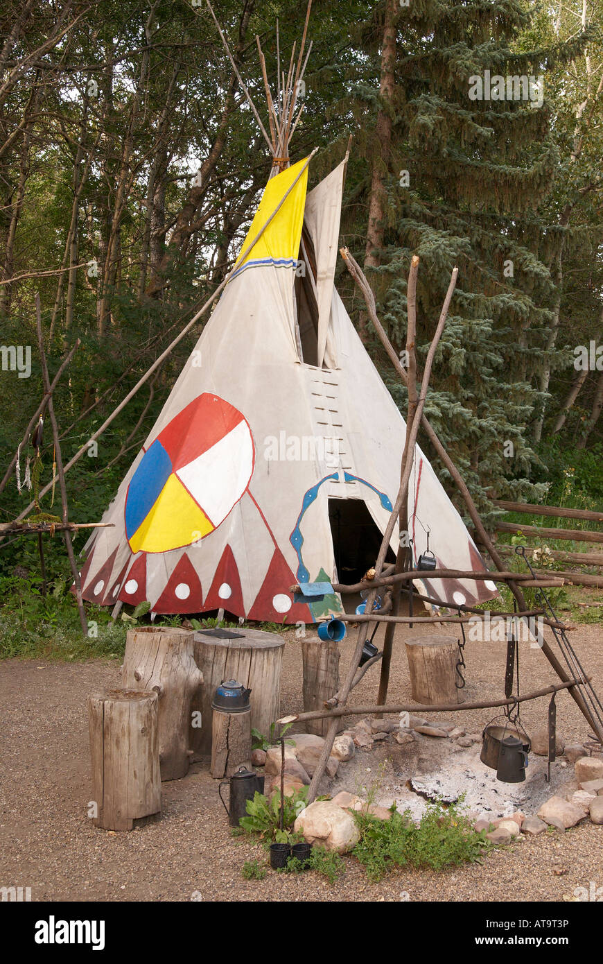 Native camp scene at Fort Edmonton Park, Edmonton , Alberta, Canada ...