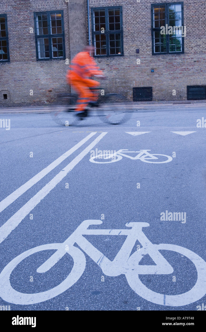 Copenhagen Denmark Bicycle rider and cycle lane Stock Photo - Alamy