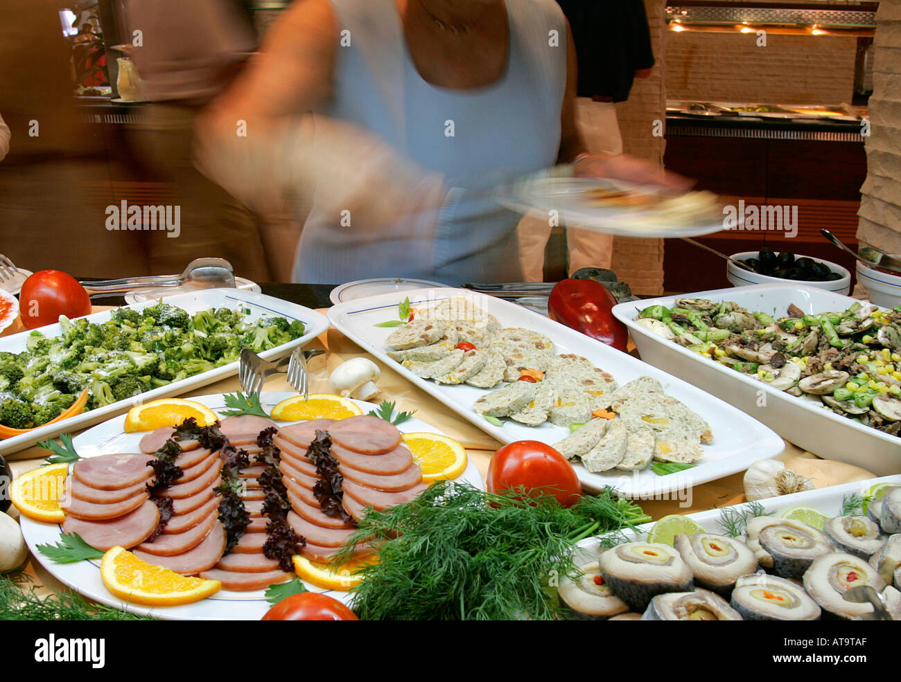 Restaurant traffic jam food salad starter salami hungry struggle stress ...