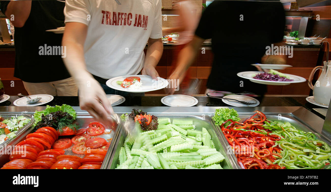 Restaurant traffic jam food salad vegetarian vegetables tomato cucumber ...