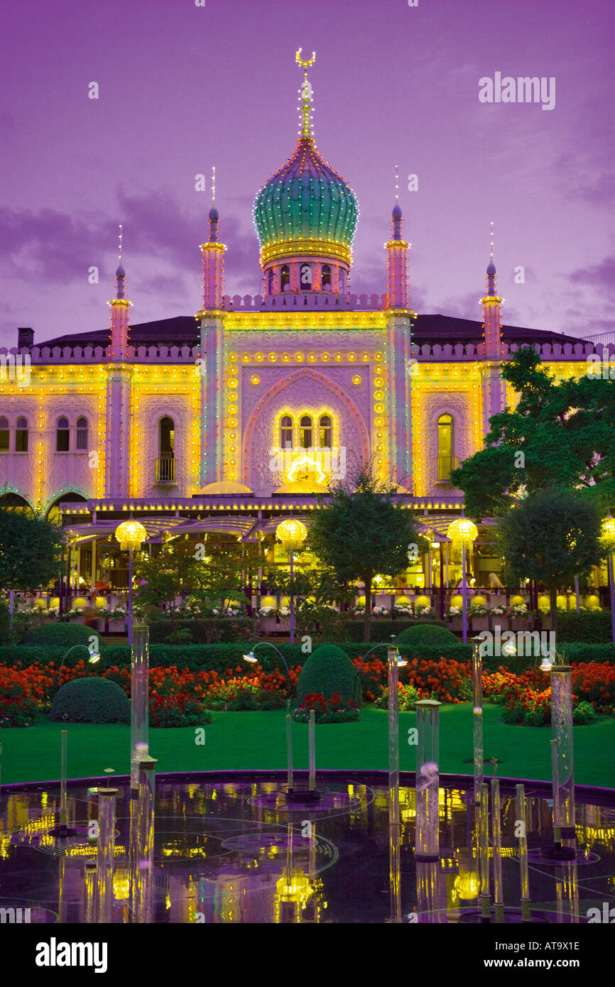 Copenhagen, Denmark. Tivoli Gardens pleasure park. The Nimb Brasserie ...