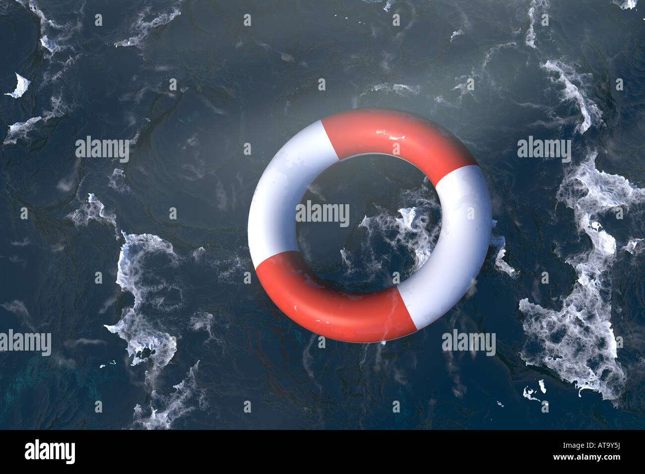 A life ring floating on the rough surface of the sea (ocean Stock Photo ...