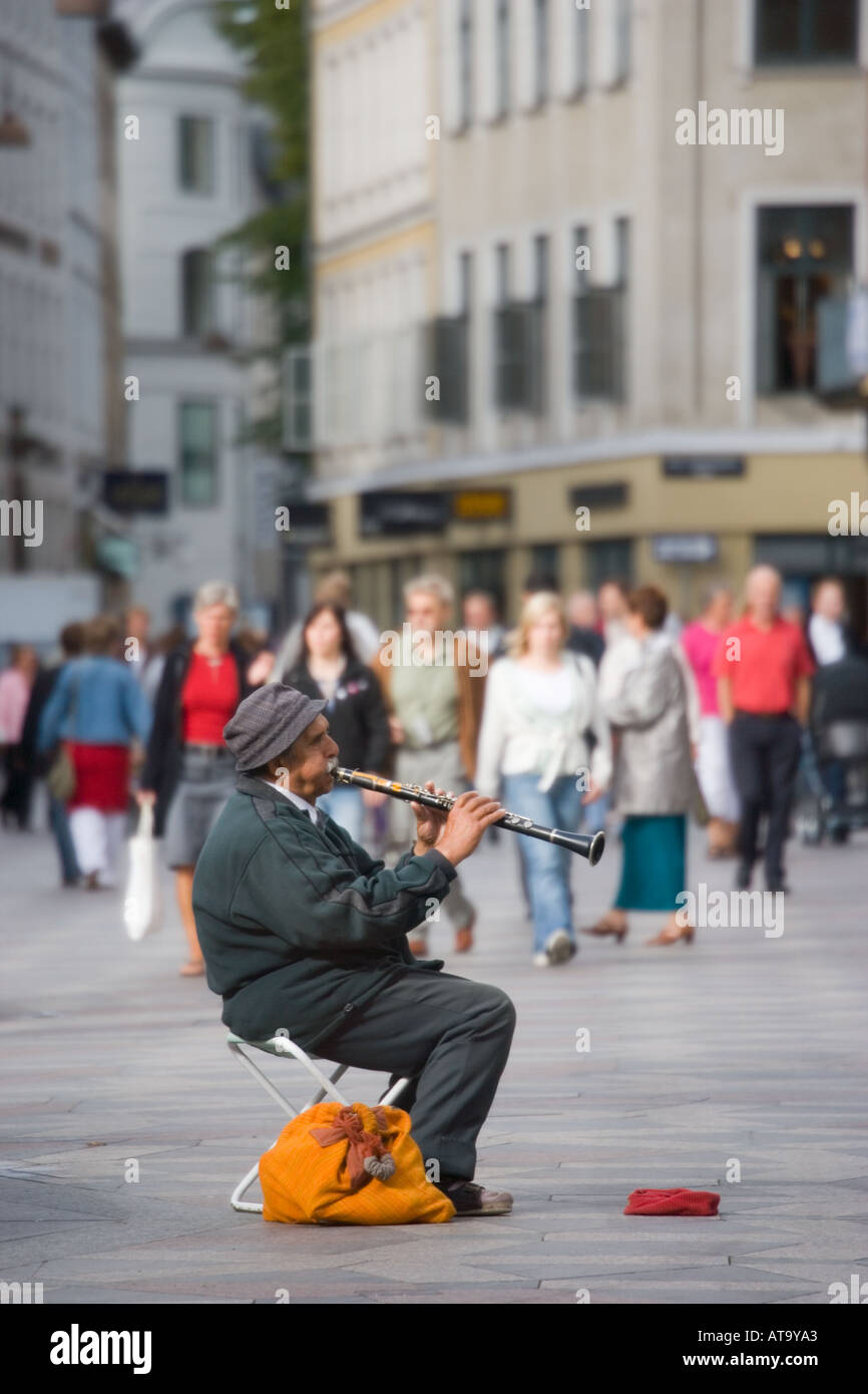 Copenhagen Denmark Street busker playing instrument in Stroget Stock ...