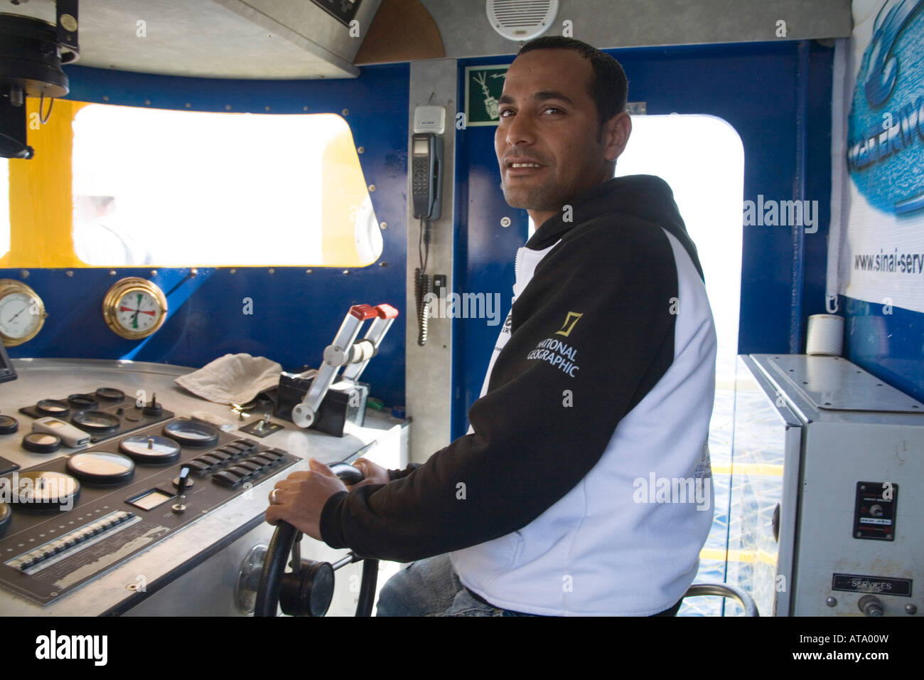 Taba Sinai Egypt North Africa February Helmsman of the Yellow submarine ...