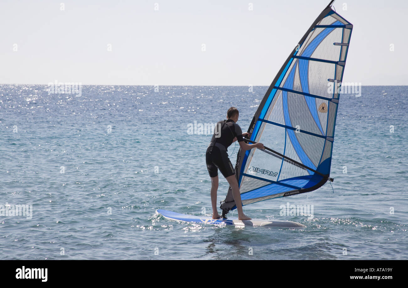 Taba Sinai Egypt North Africa February Young man learning to wind surf ...