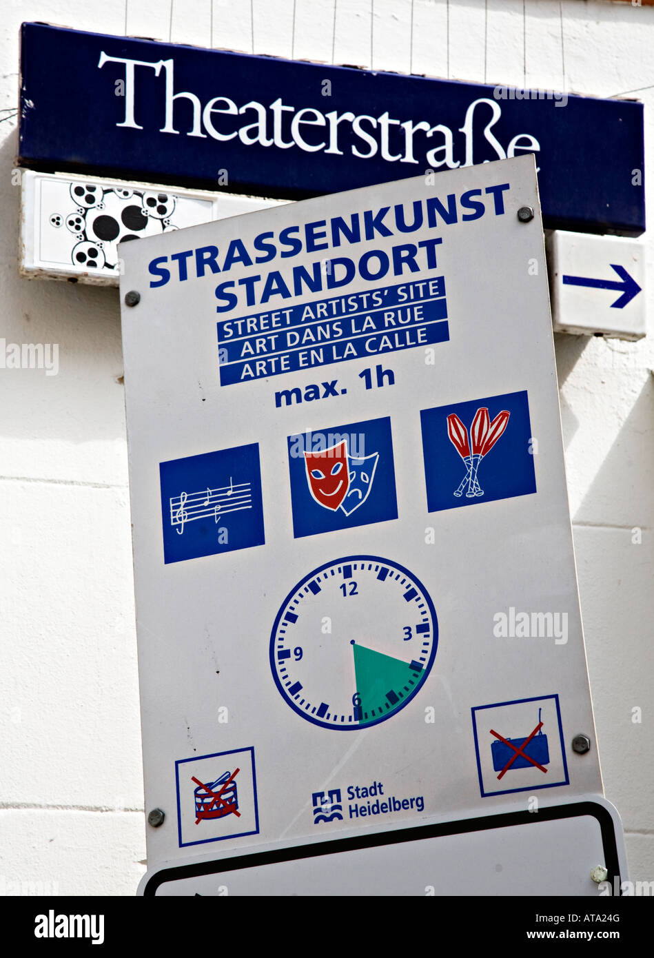 Sign indicating street artists site where performances are permitted in ...