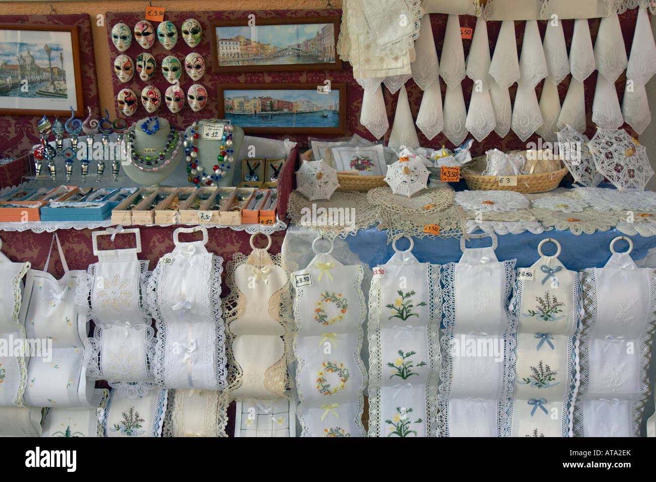 Lace For Sale , Burano Island , Venice , Italy Stock Photo - Alamy