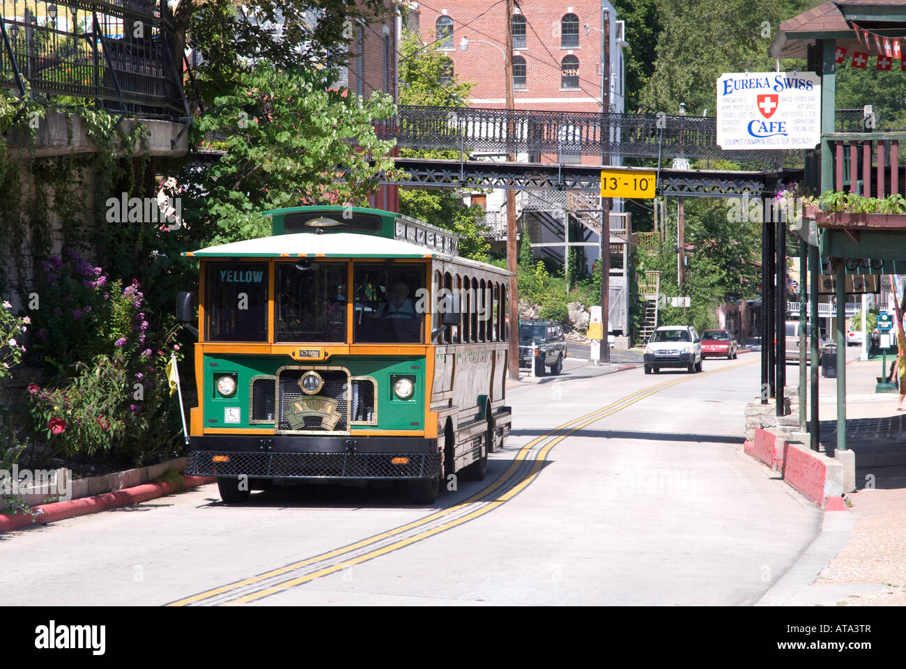Tourist Trolley Bus, Center Street, Eureka Springs, Ozark Mountains, Arkansas Stock Photo - Alamy