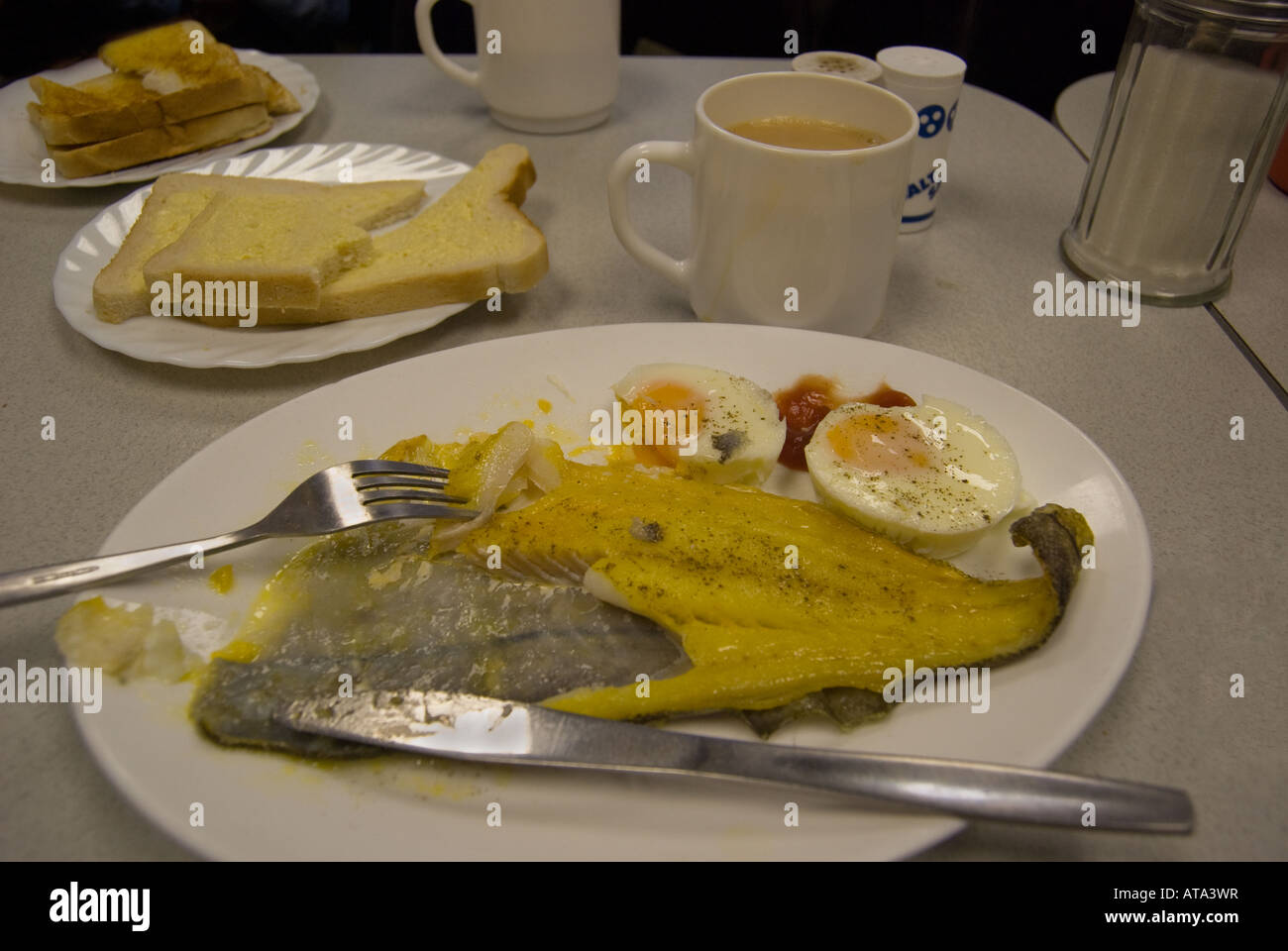 Breakfast of smoked haddock in Billingsgate Market Cafe, London Stock ...