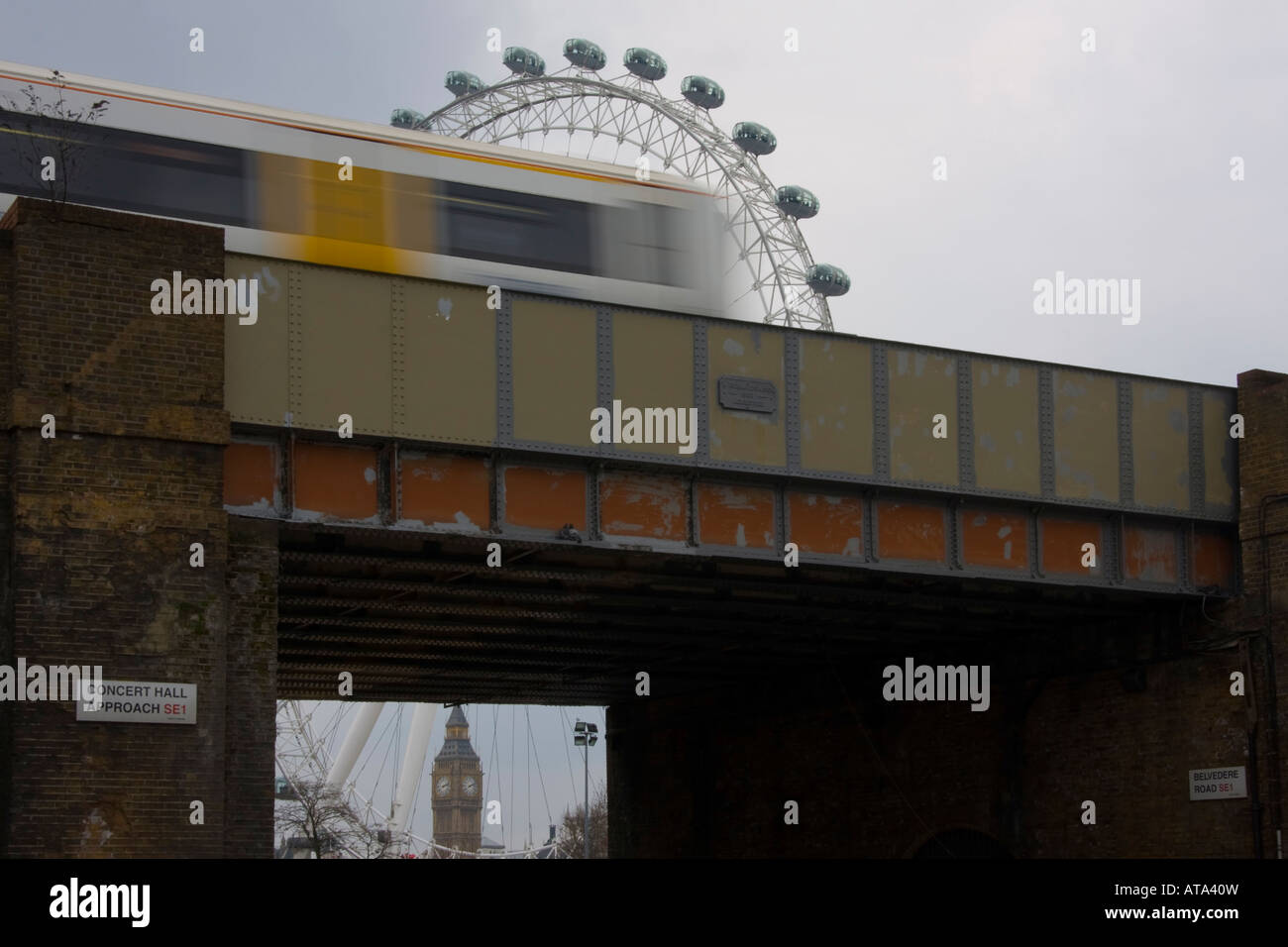 Train passing London Eye & Big Ben Stock Photo - Alamy