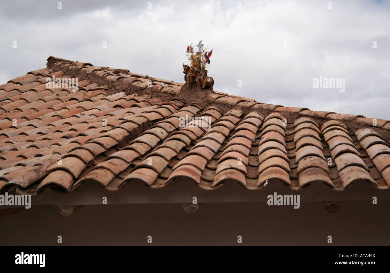 Peruvian roof with ceramic bulls for luck Stock Photo - Alamy