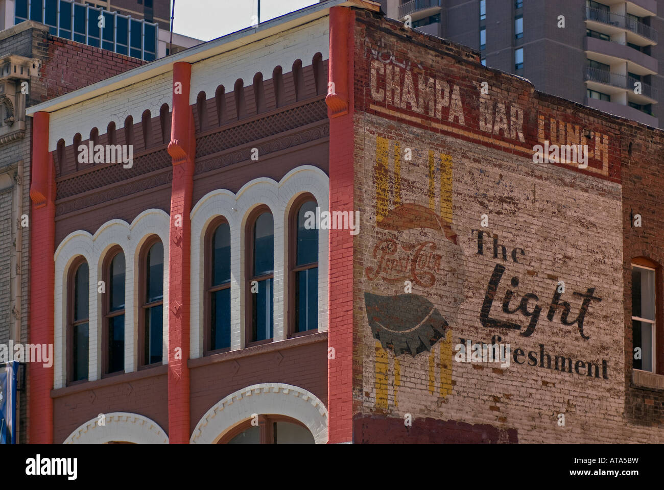 Old Pepsi sign on historic building on Champa Street Downtown, Denver ...