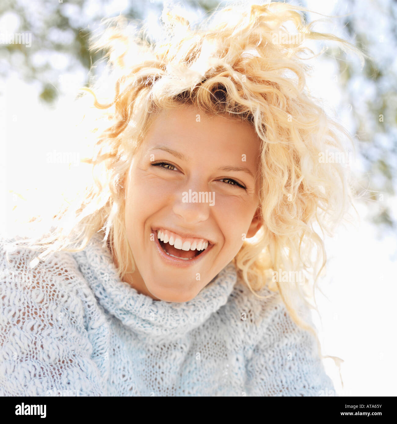 Attractive young blond woman smiling and laughing in Maui Hawaii Stock ...