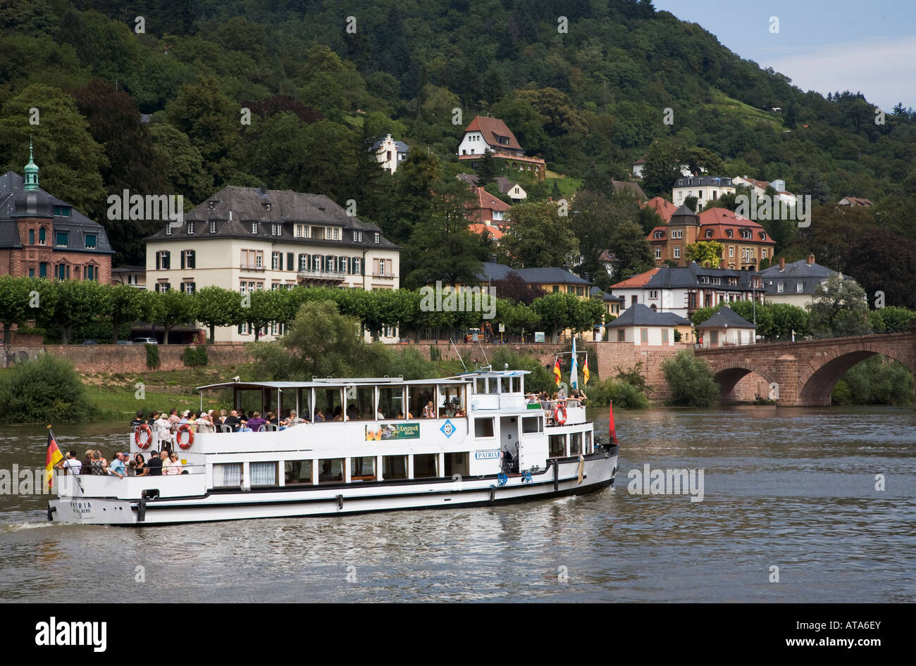 Sightseeing tourist boat on river Neckar Heidelberg Germany Stock Photo ...