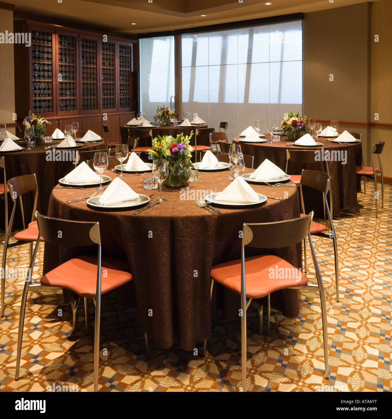 Restaurant interior with table setting and chairs Stock Photo - Alamy