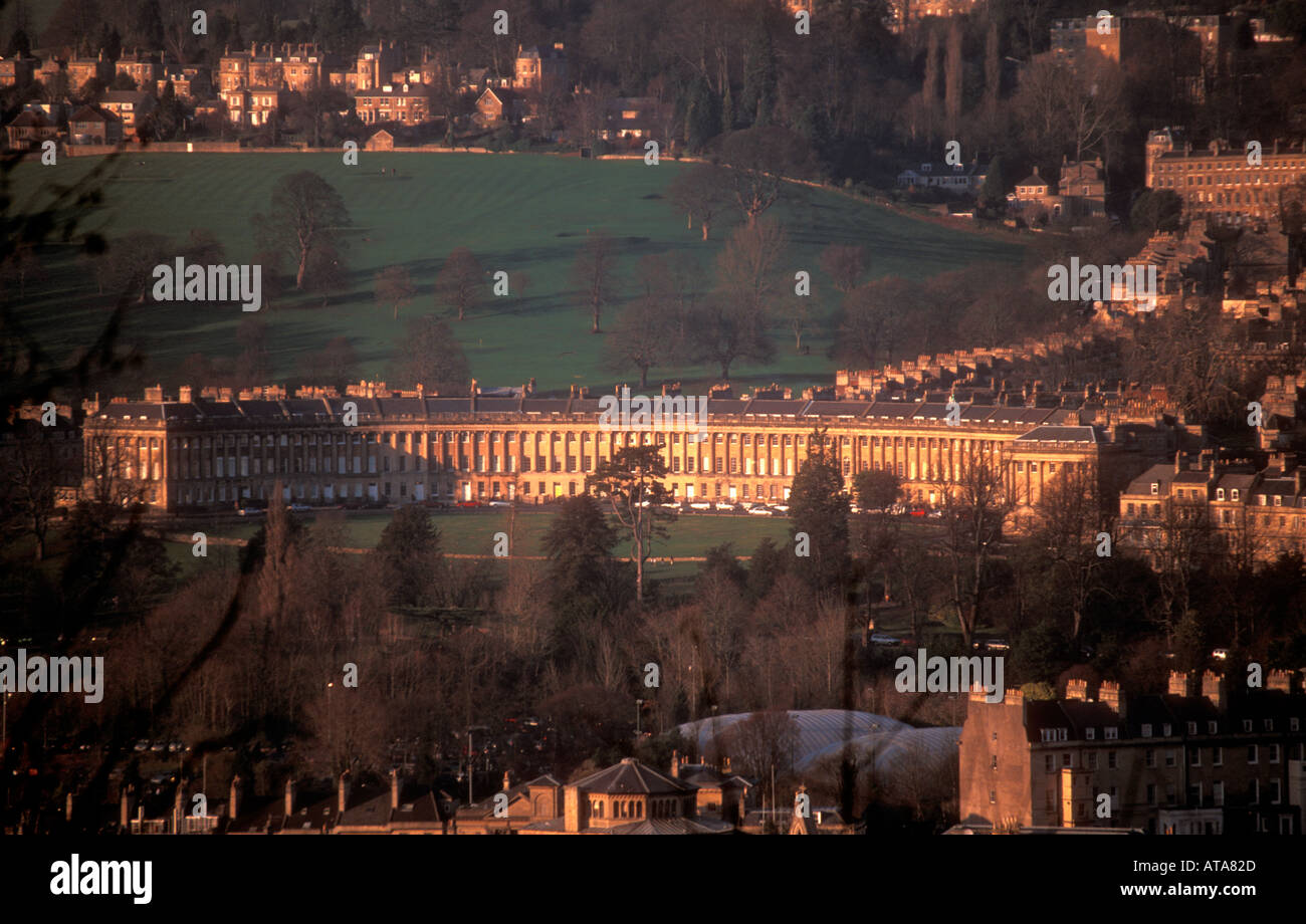 Aerial view of the Royal Crescent and surrounding streets of Bath ...