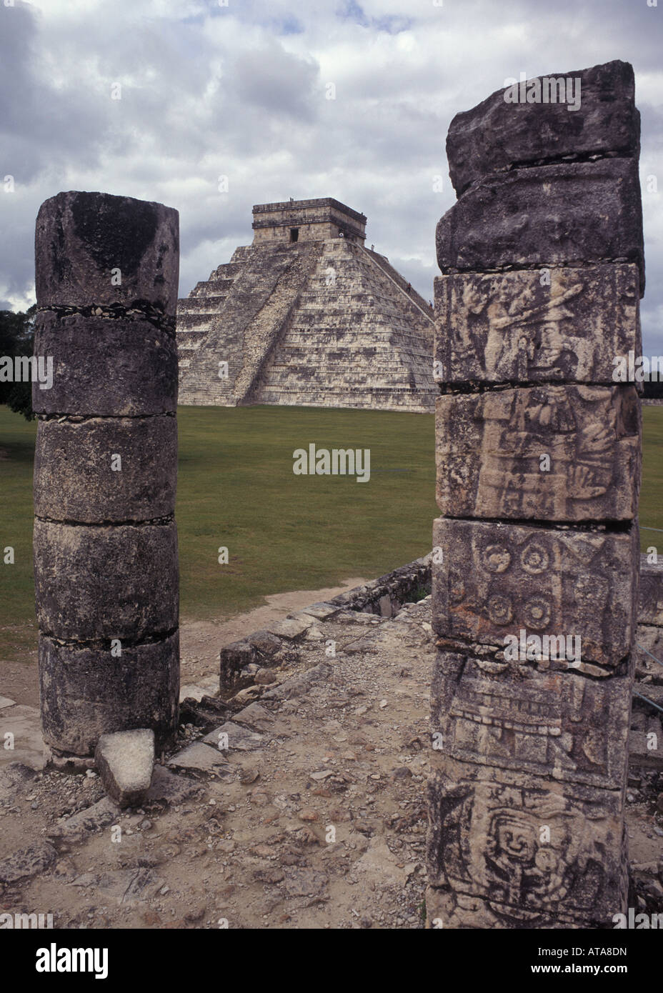 View of Kukulkan pyramid from the thousand columns temple, Chichen Itza ...