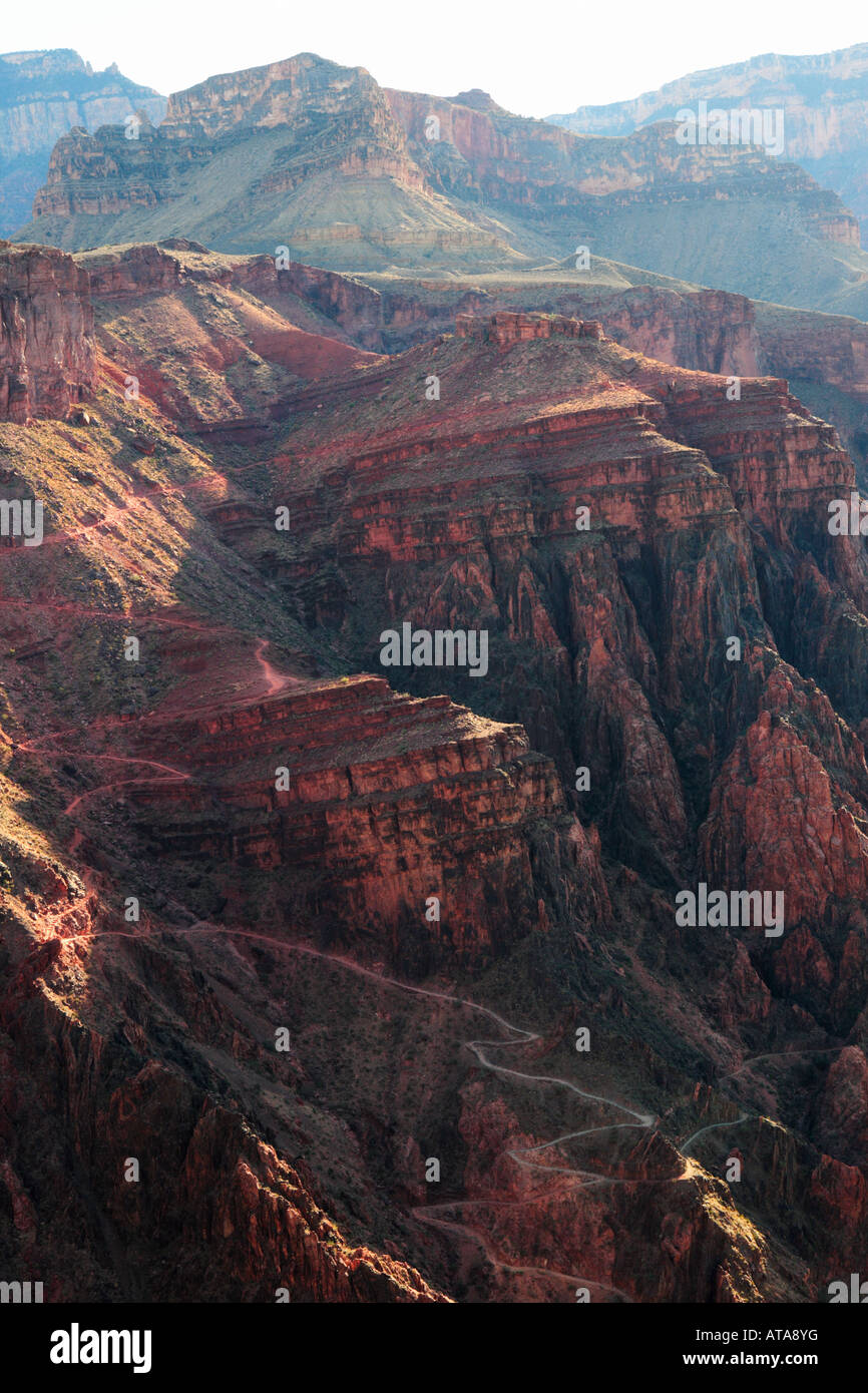 VIEW OF SOUTH KAIBAB TRAIL SWITCHBACKS CUT INTO VISHNU SCHIST ROCK ...