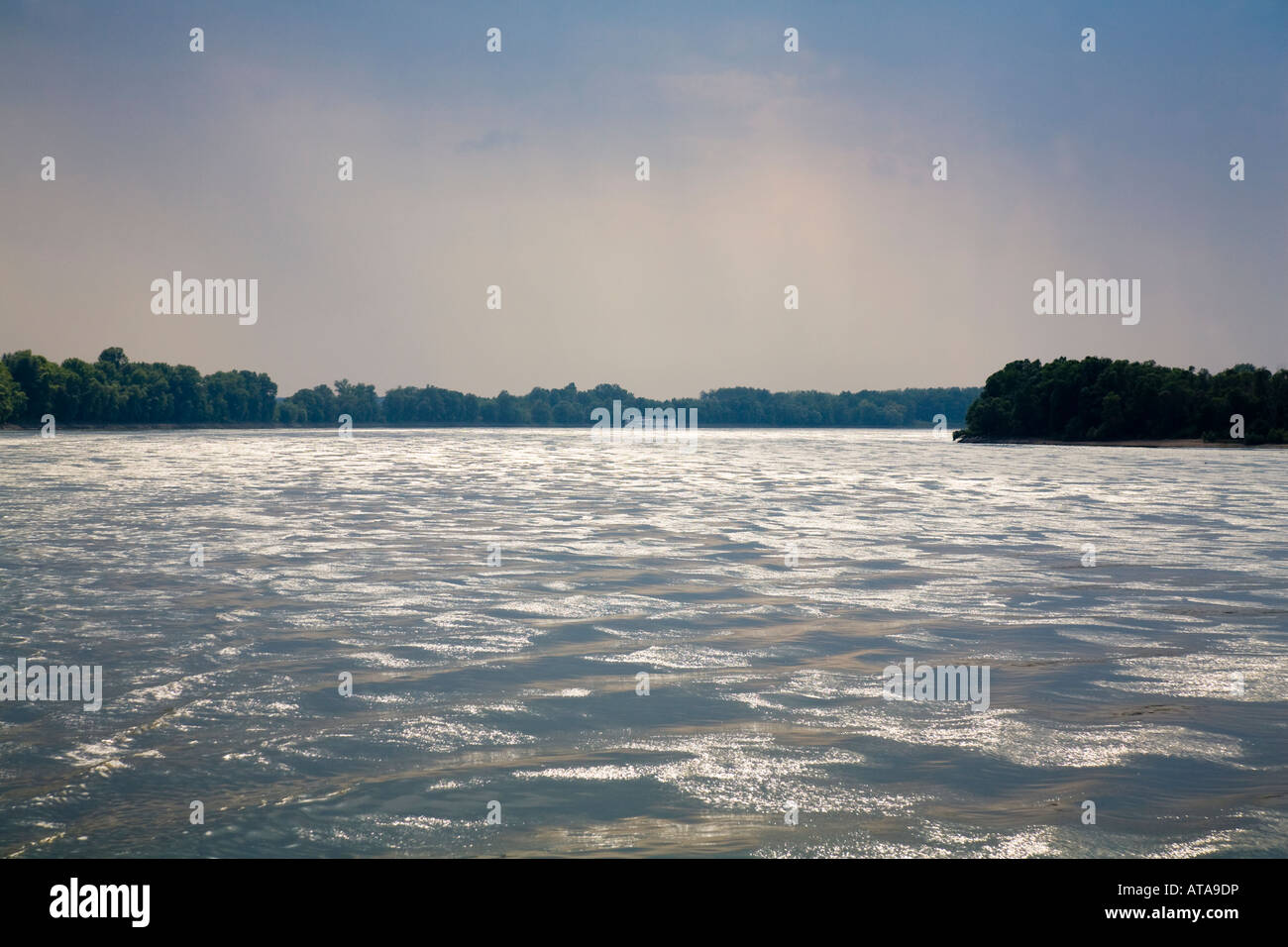 Hungary HUN Solt, 2007Aug08, Danube waves in backlight Stock Photo - Alamy