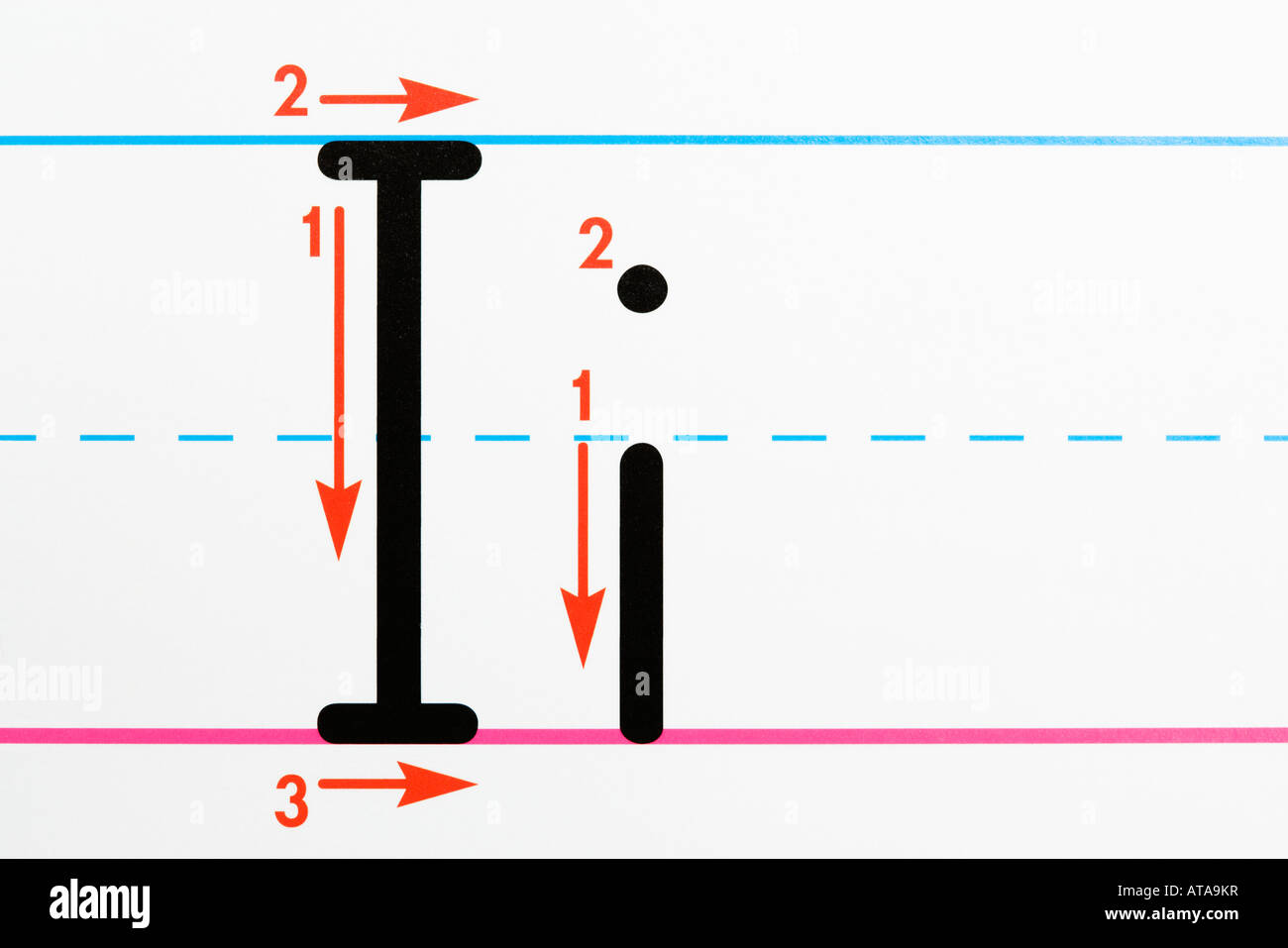 Close up of letter I handwriting practice page Stock Photo - Alamy