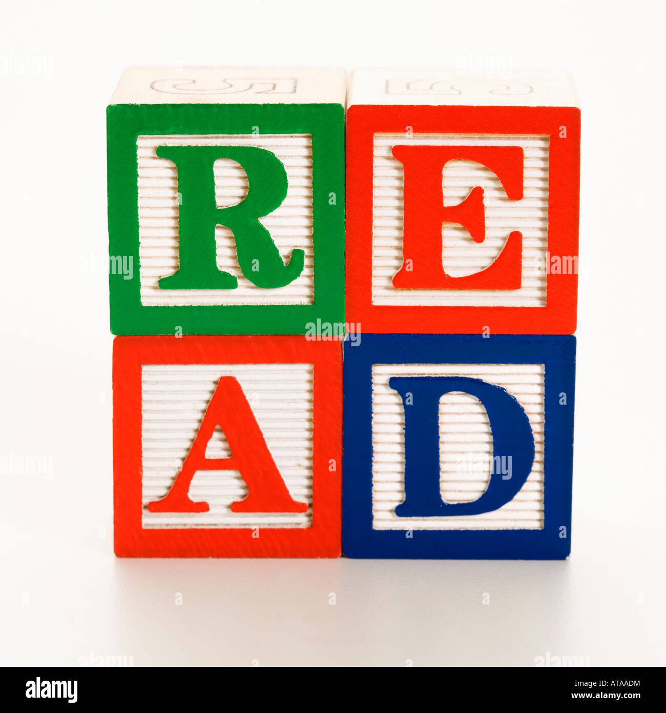 Stack of alphabet toy building blocks spelling the word read Stock ...