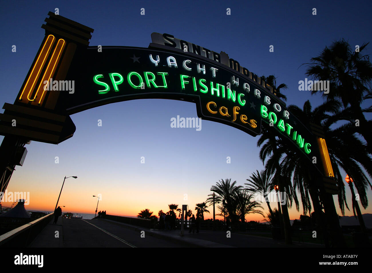The Santa Monica Pier neon sign a popular landmark in Los Angeles ...