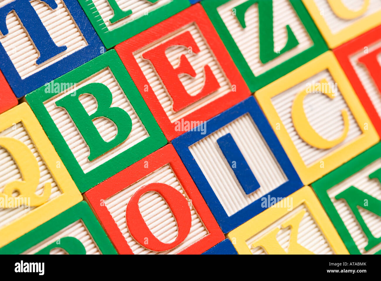 Alphabet building block toys neatly arranged Stock Photo - Alamy