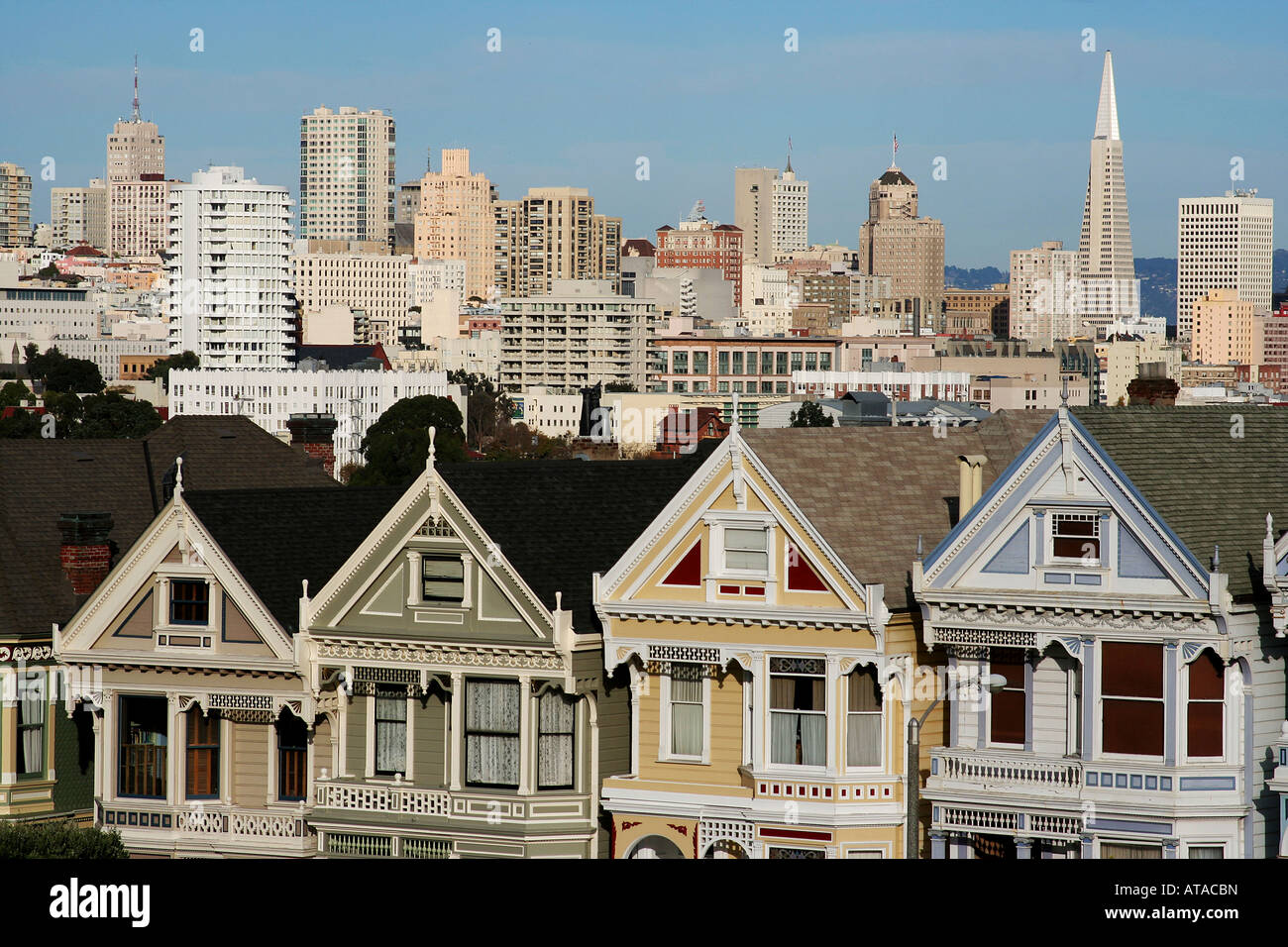 The famous "Painted Ladies" or "Postcard Row" victorians in Alamo ...