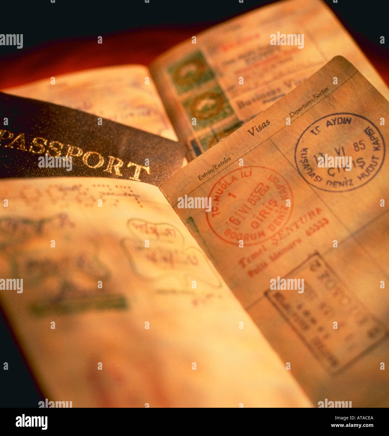 U passports stamped with entry and exit visa stamps Stock Photo - Alamy