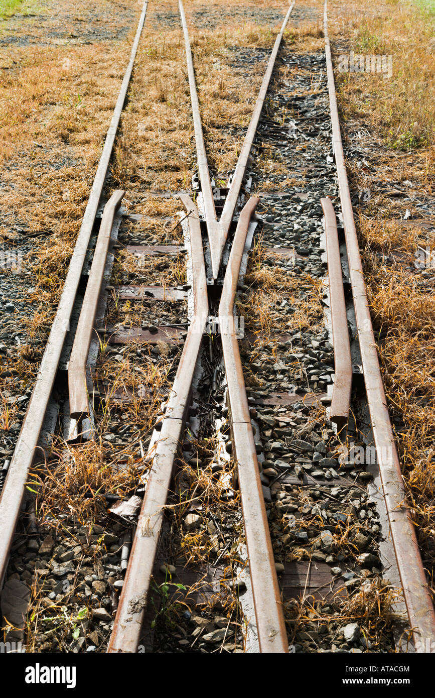 Railway track turnout breaking into two different directions Stock ...