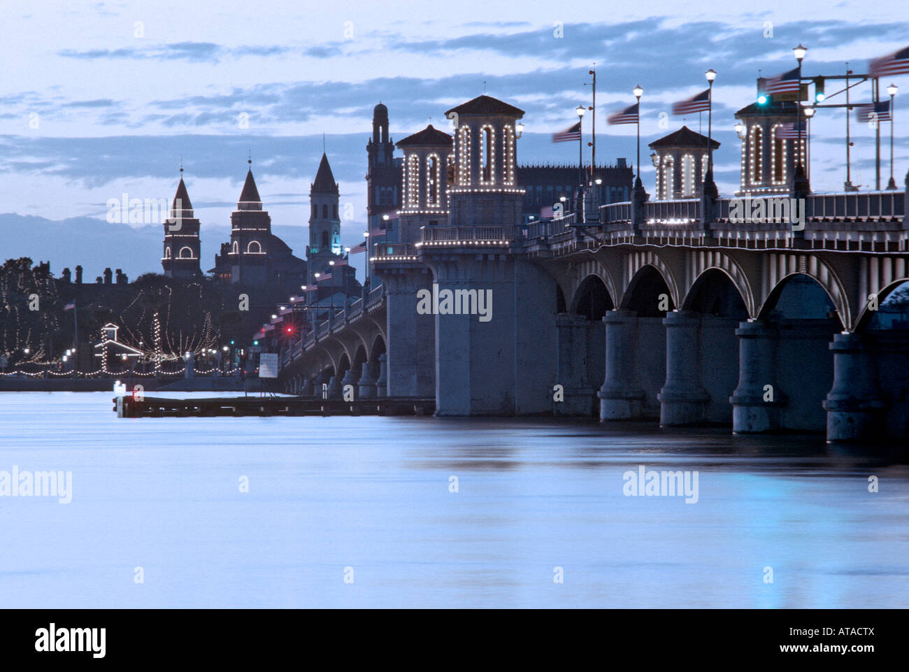 Bridge of Lions decorated with lights for the Christmas season in St ...