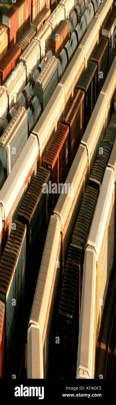 Trains packed in railyard squeezed computer generated Stock Photo - Alamy