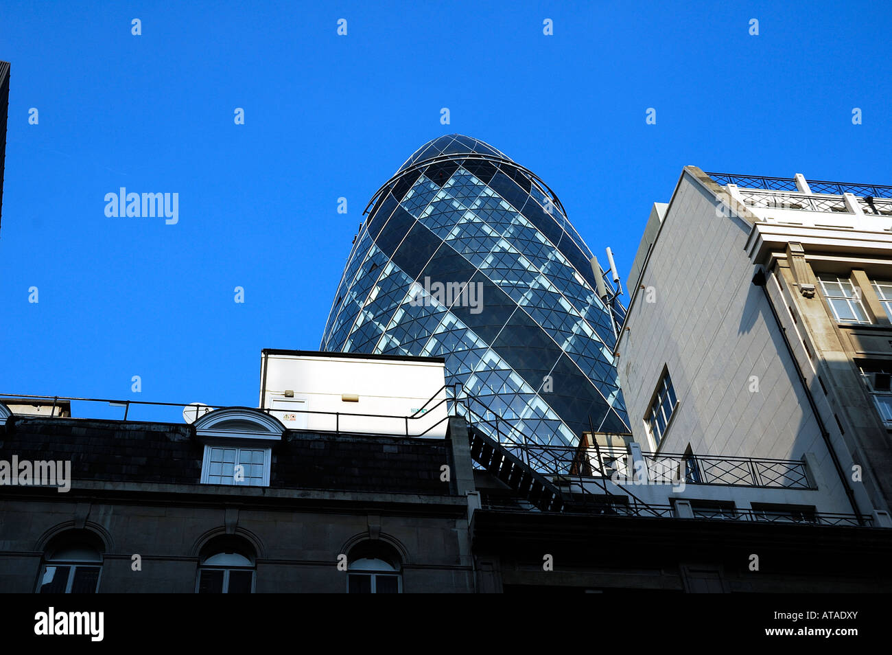 Norman Foster Building in London. Shot from low angle view Stock Photo ...