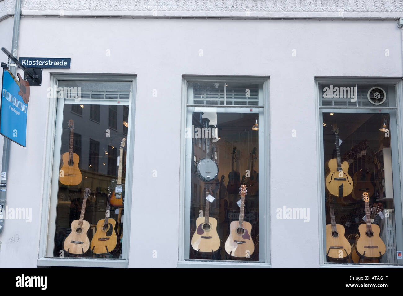 Copenhagen Denmark Guitars in shop window Stock Photo - Alamy