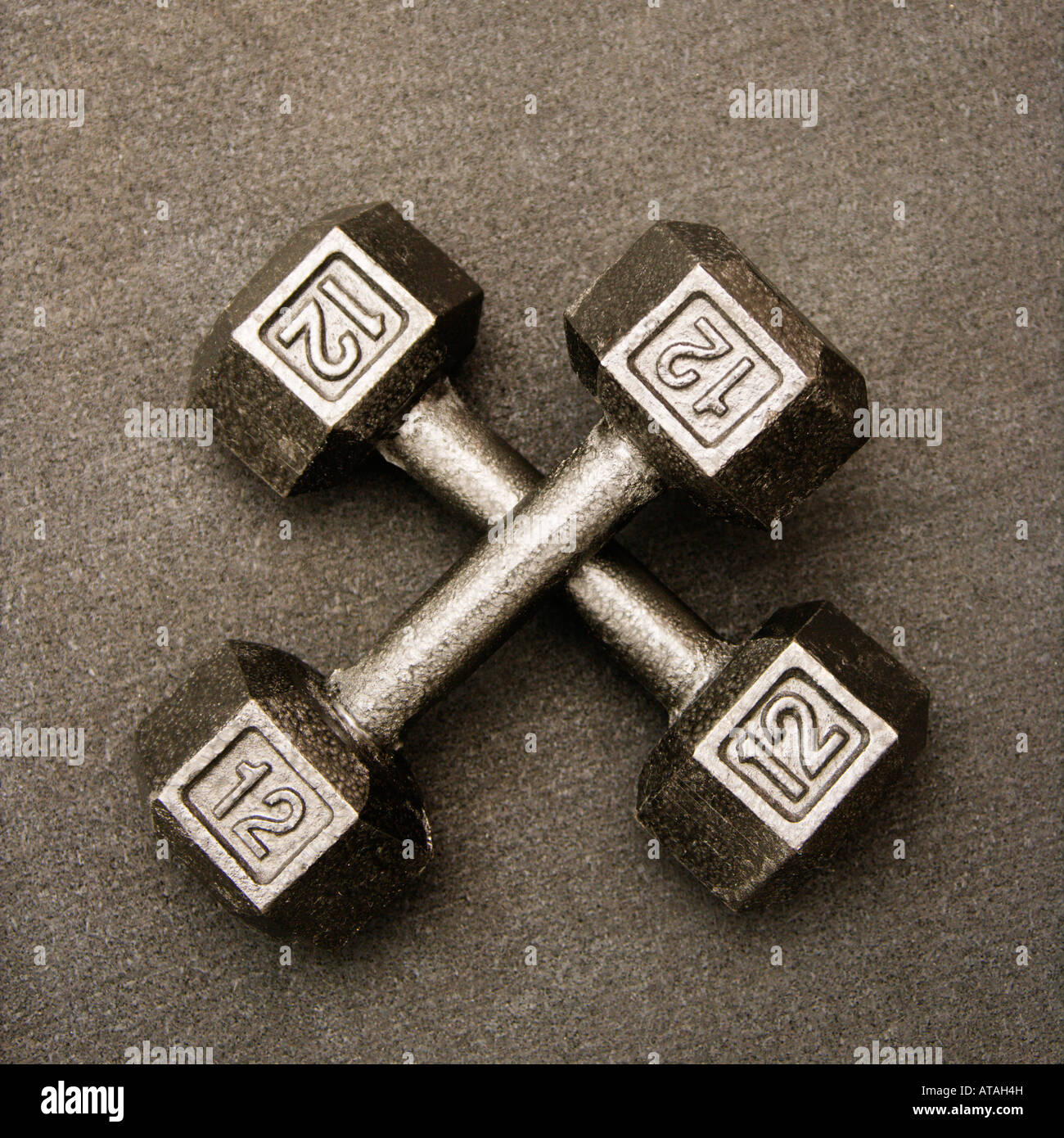 Twelve pound hand weights still life Stock Photo - Alamy