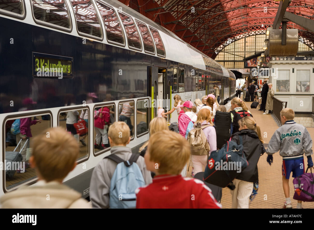 Copenhagen Denmark Passengers boarding train from platform in central ...