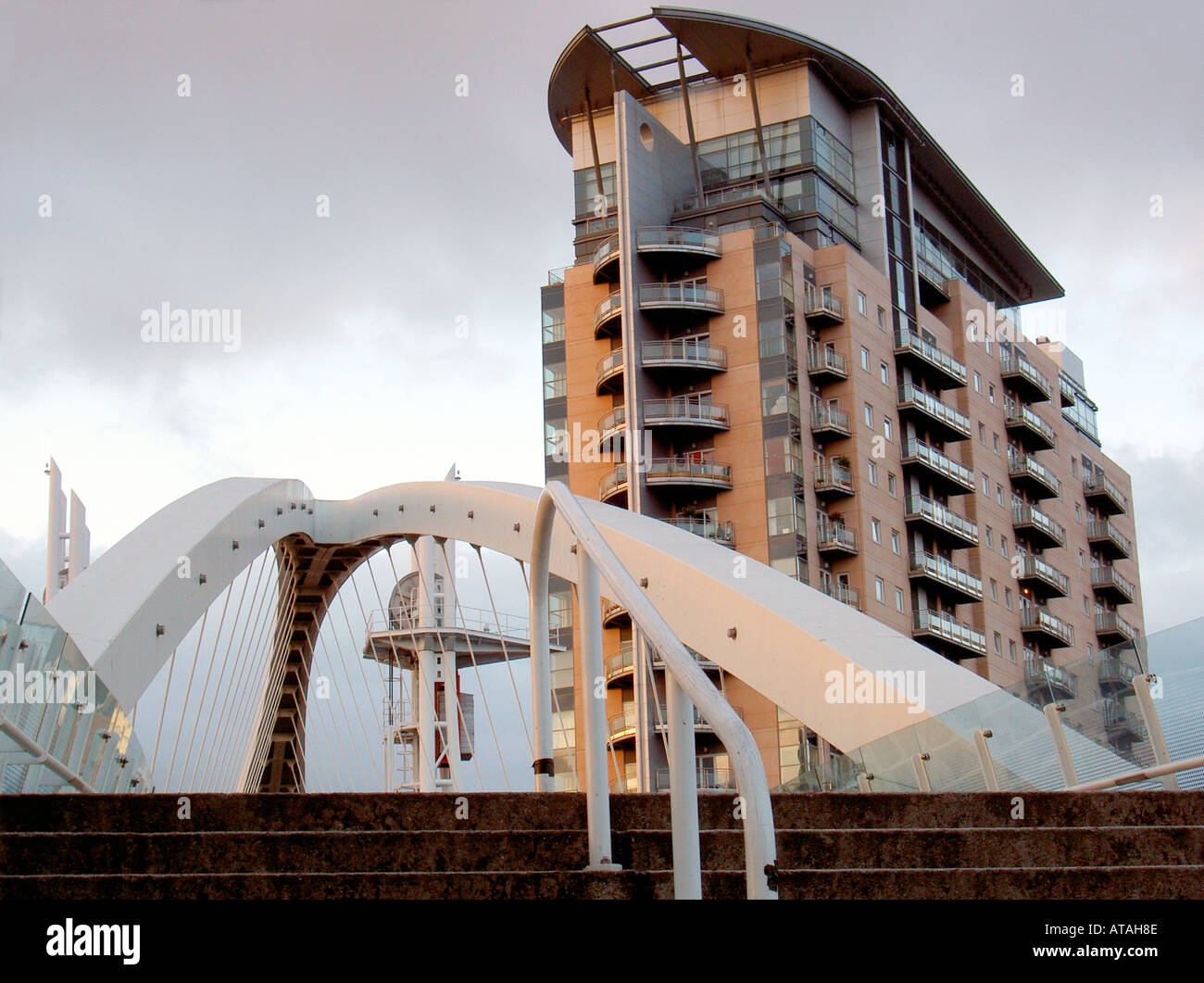 Steps of the Lowry Footbridge over the Manchester Ship Canal, with ...