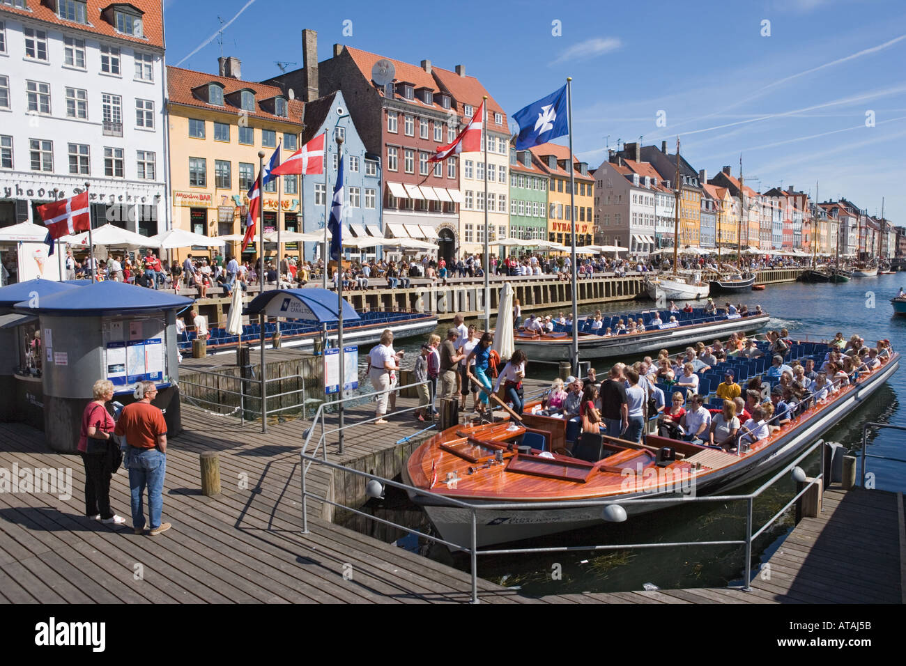 Copenhagen, Denmark. Typical architecture and boats at Nyhavn canal ...