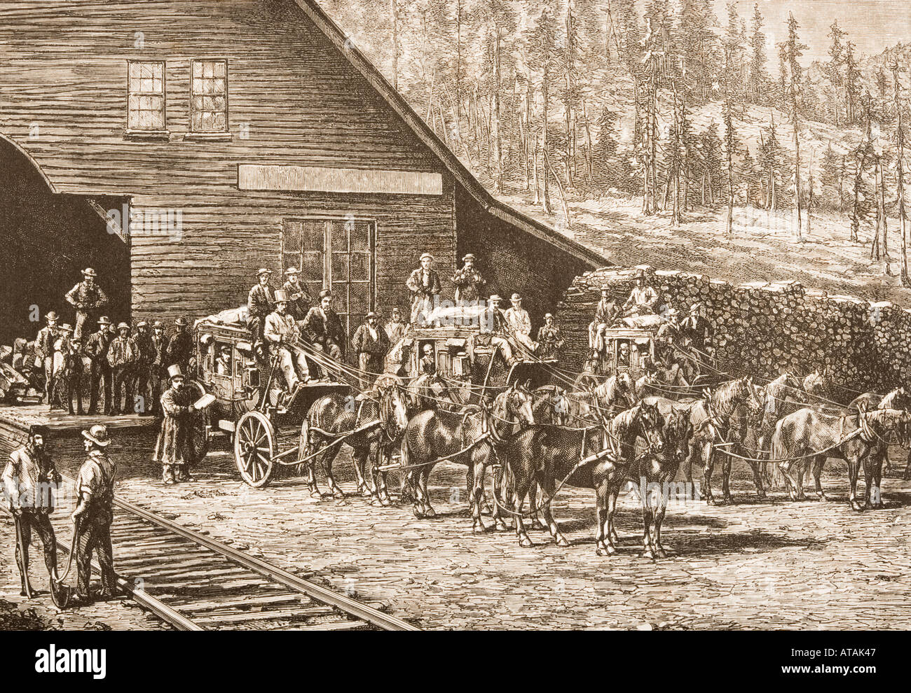 Reno Station, Nevada on the central Pacific railway in 1870's Stock ...