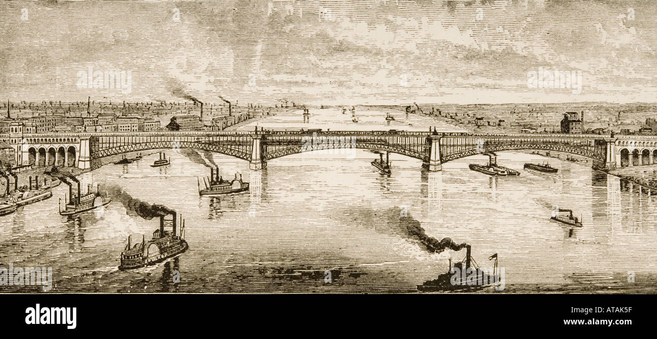 Great steel bridge crossing Mississippi river at St Louis, Missouri in ...