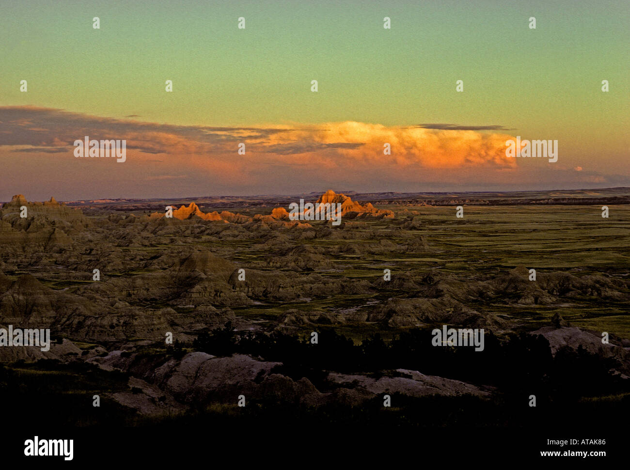 eroded landforms seen from scenic byway in the badlands in Badlands ...