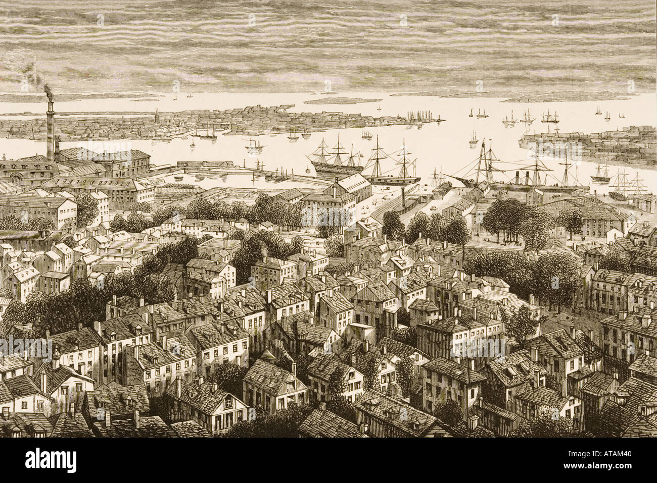 View of Boston, Massachusetts from Bunker's Hill in 1870's Stock Photo ...