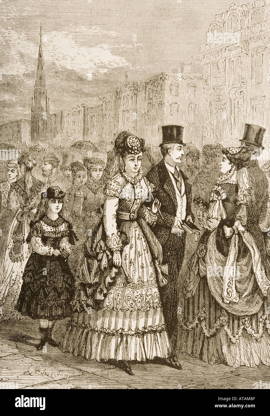 Crowds strolling along Fifth Avenue New York in 1870s Stock Photo - Alamy