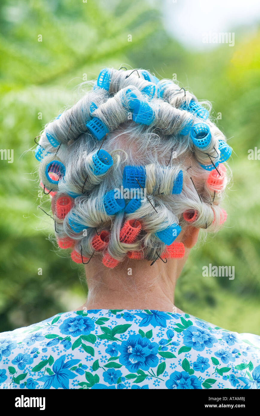 A lady with hair curlers photo by Bruce Miller 2008 Stock Photo - Alamy